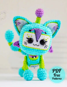 Crochet Robot Cat Blue Free PDF Pattern
