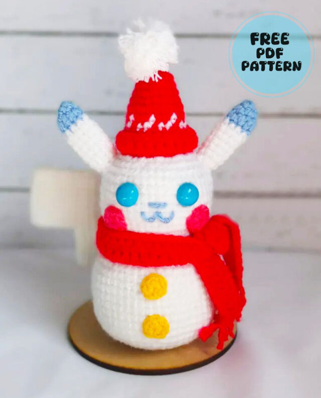 Snowman Pikachu for Christmas Crochet PDF Pattern